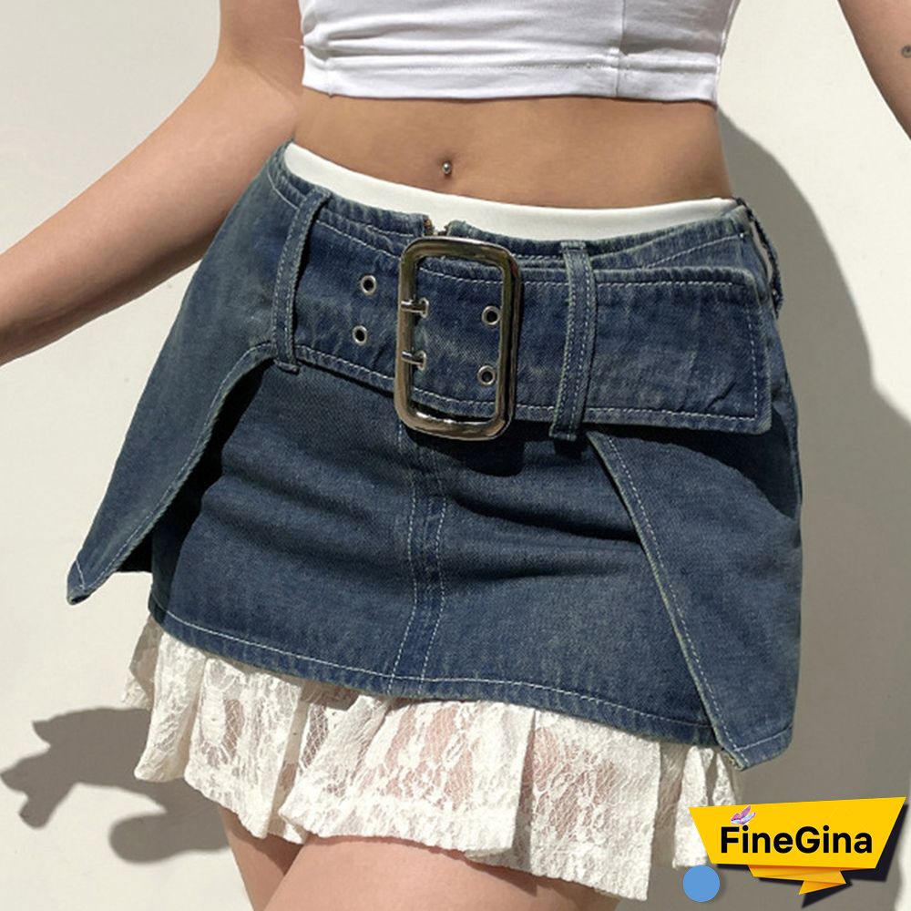 FineGina Sexy Splice Mini Denim Skirt