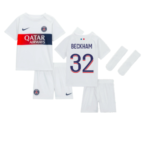 PSG David Beckham 32 Kids Away Shirt Mini Kit 2023-2024