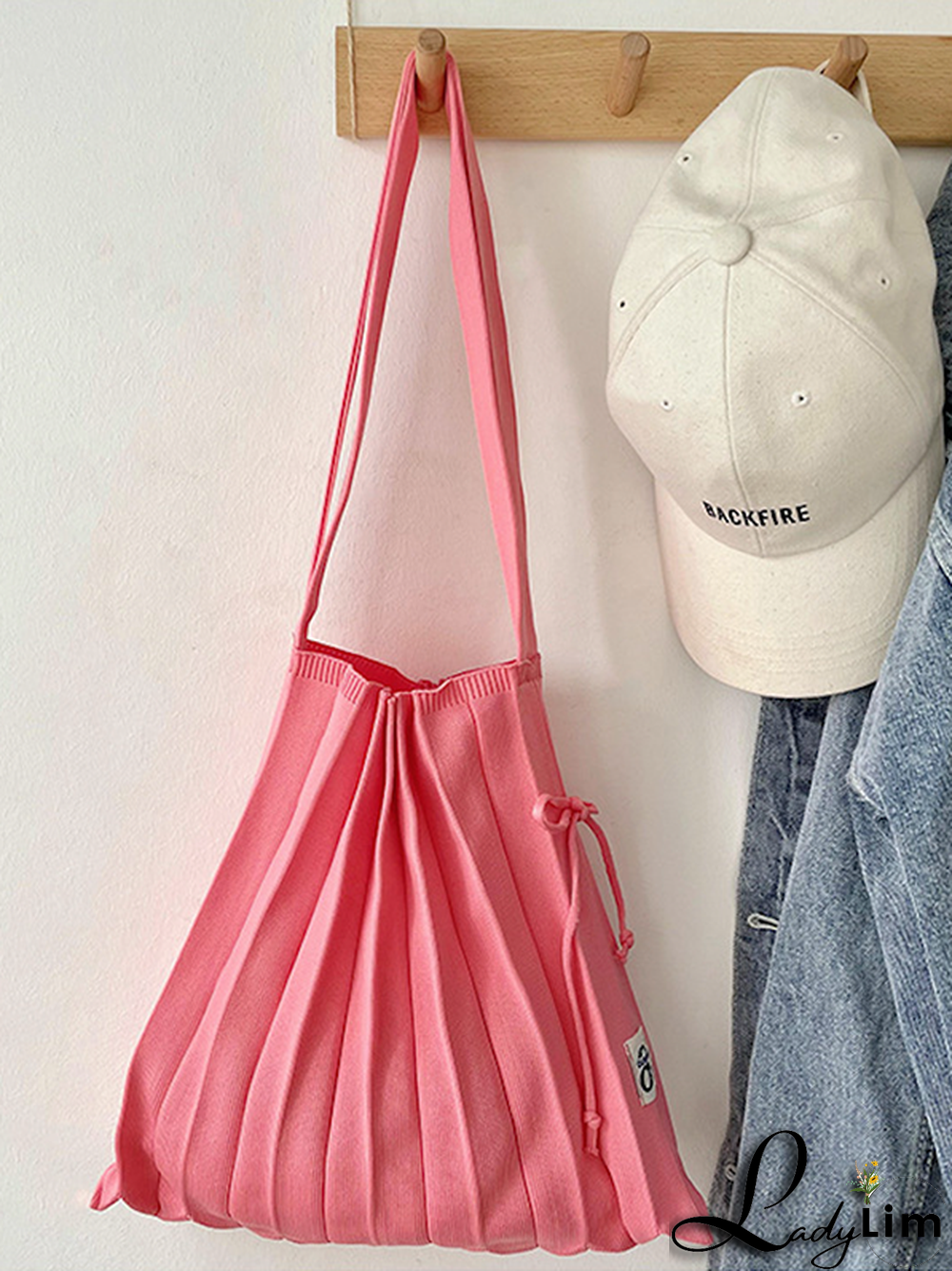 Pleated Solid Color Woven Handbag - Ladylim