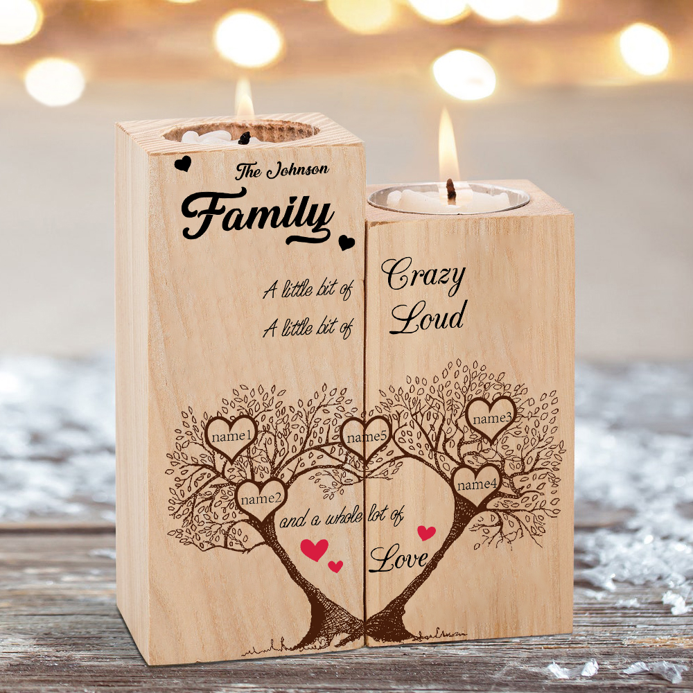 Family Name Wooden Heart Candle Holder Custom 5 Names Family Tree ...