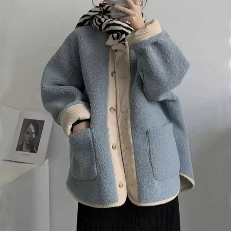 VINTAGE CONTRASTING LAMB WOOL JACKET