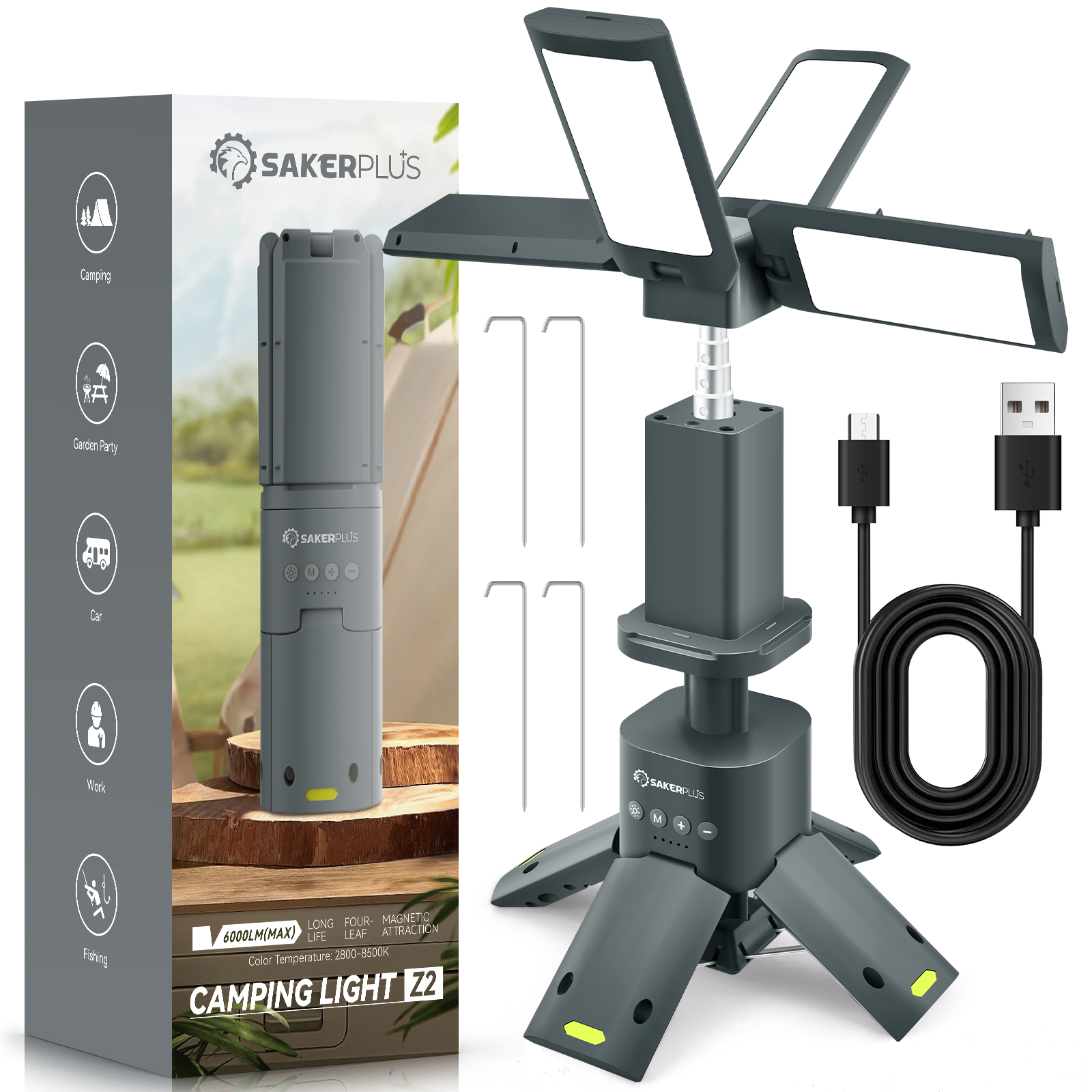 SakerPlus Camping Lantern with Four Led Lamps