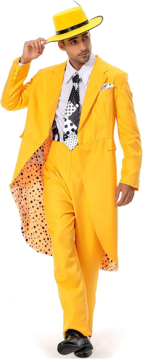 GAR BETHE Men's Jim Carrey The Mask Cosplay Costume Yellow Full Sets ...