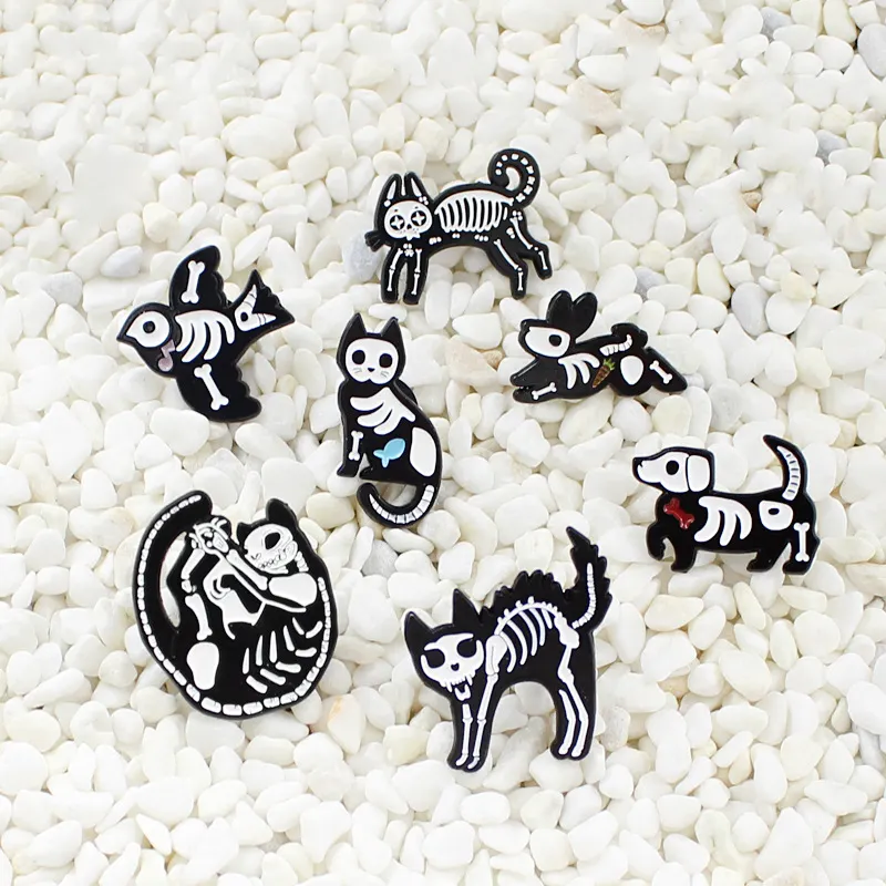 Lovely Animal Brooch Skeleton Cat Dog Rabbit Bird Black and White Skull ...