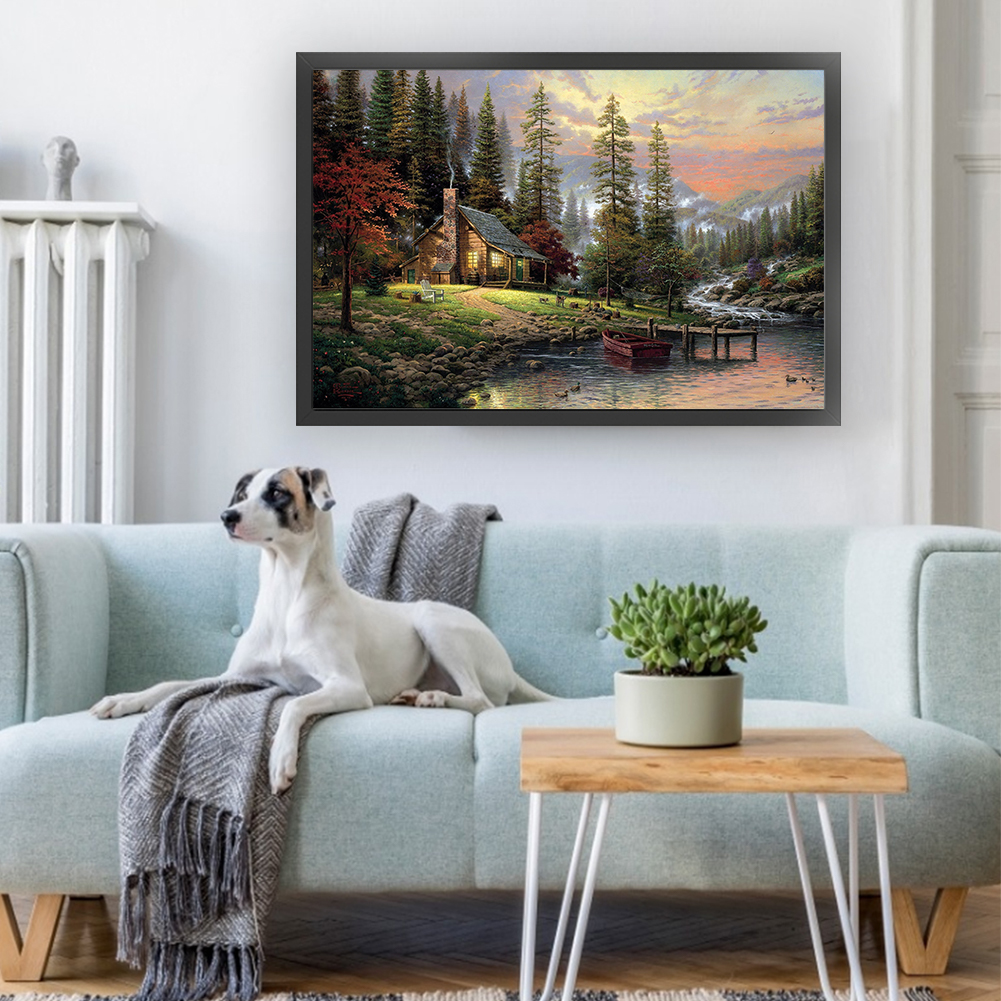 18CT Stamped Cross Stitch Lakeside Hut(60*40cm)