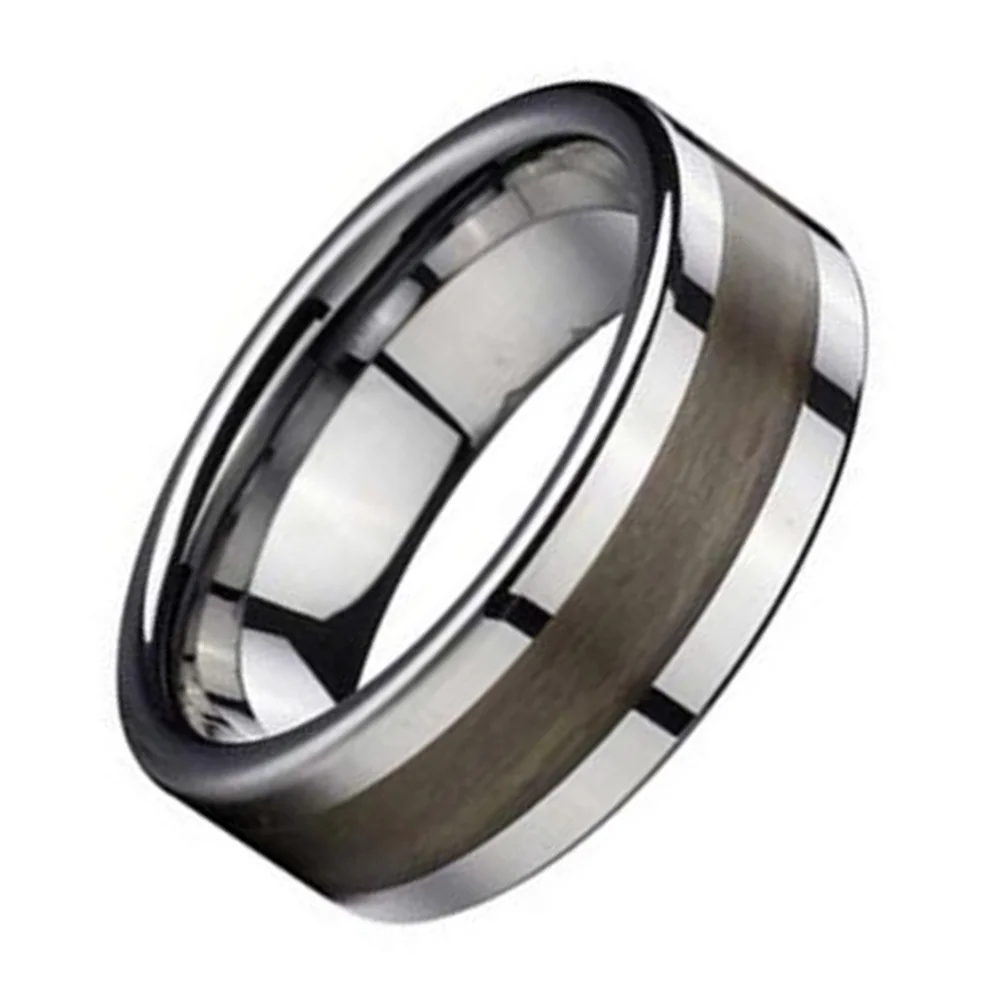 8mm Men Inlaid Wood Grain Polished Flat Tungsten Carbide Rings ...