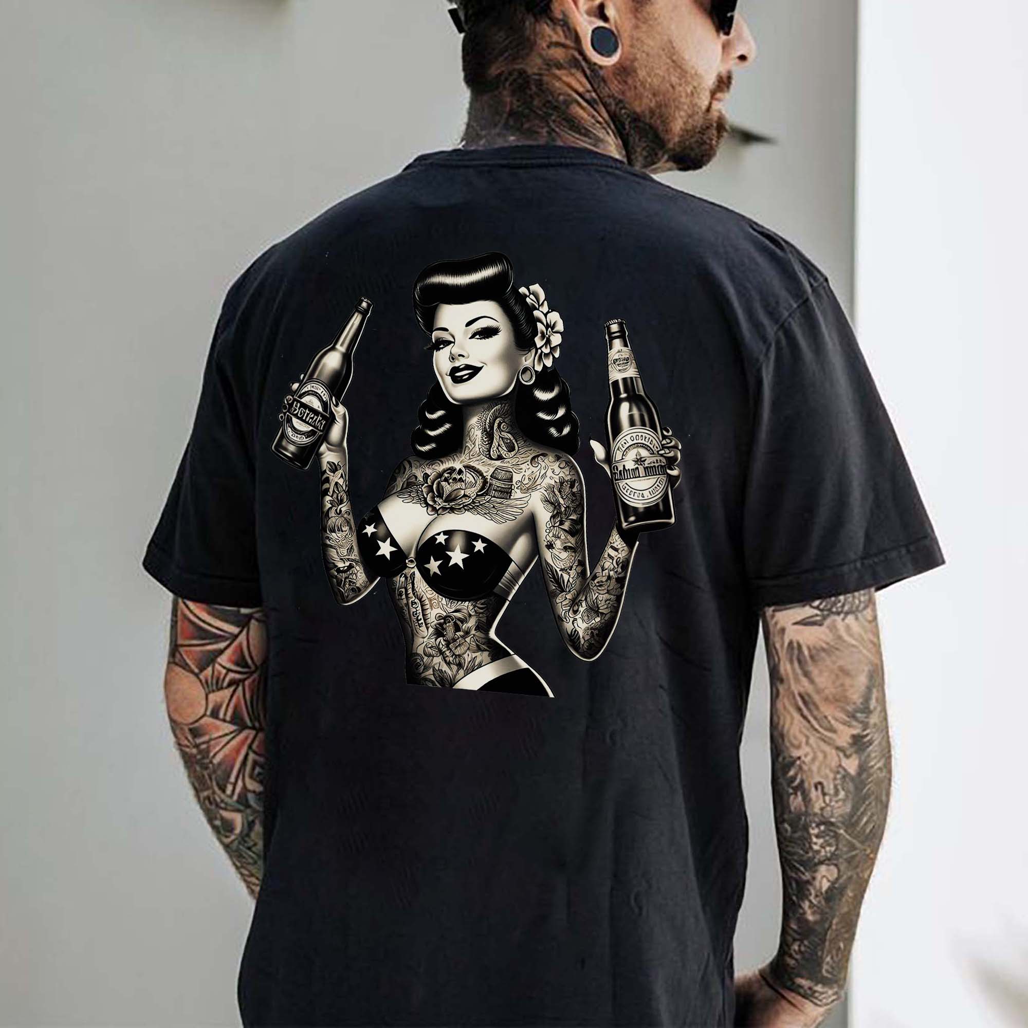 Vintage Tattooed Lady Printed Men's T-shirt
