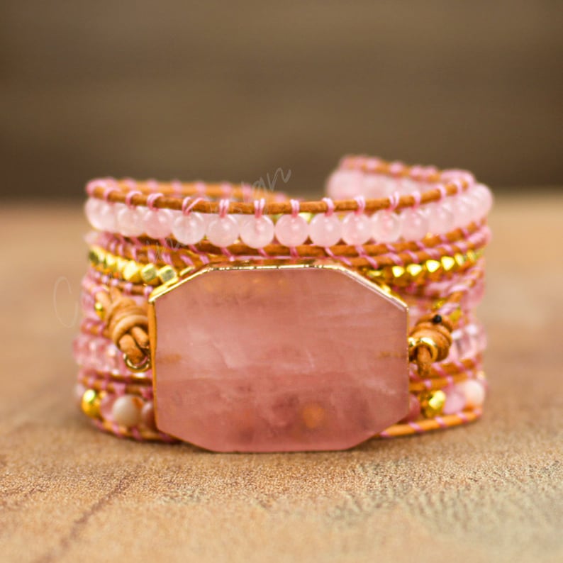 Natural Rose Quartz Bracelet-Grounding Gemstone Bracelet-Healing Stone ...