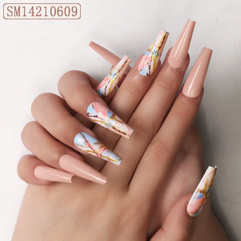 Churchf Durable Acrylic Extra Long Press On Fake Nails With Designs ...