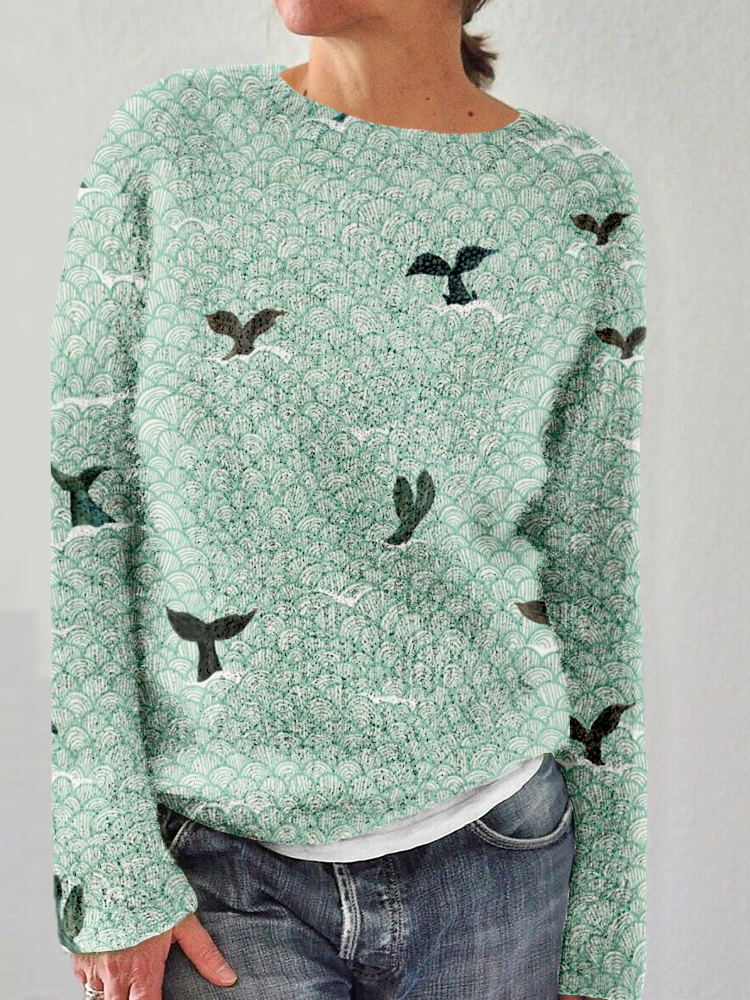 Whales Tails & Ocean Waves Art Comfy Sweater
