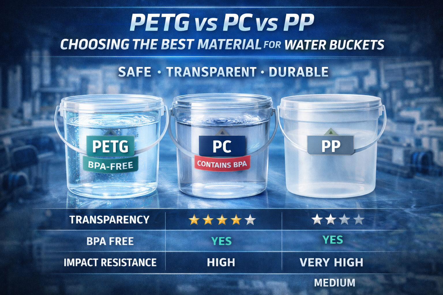 PETG vs PC vs PP: Choosing the Best Material for Water Buckets