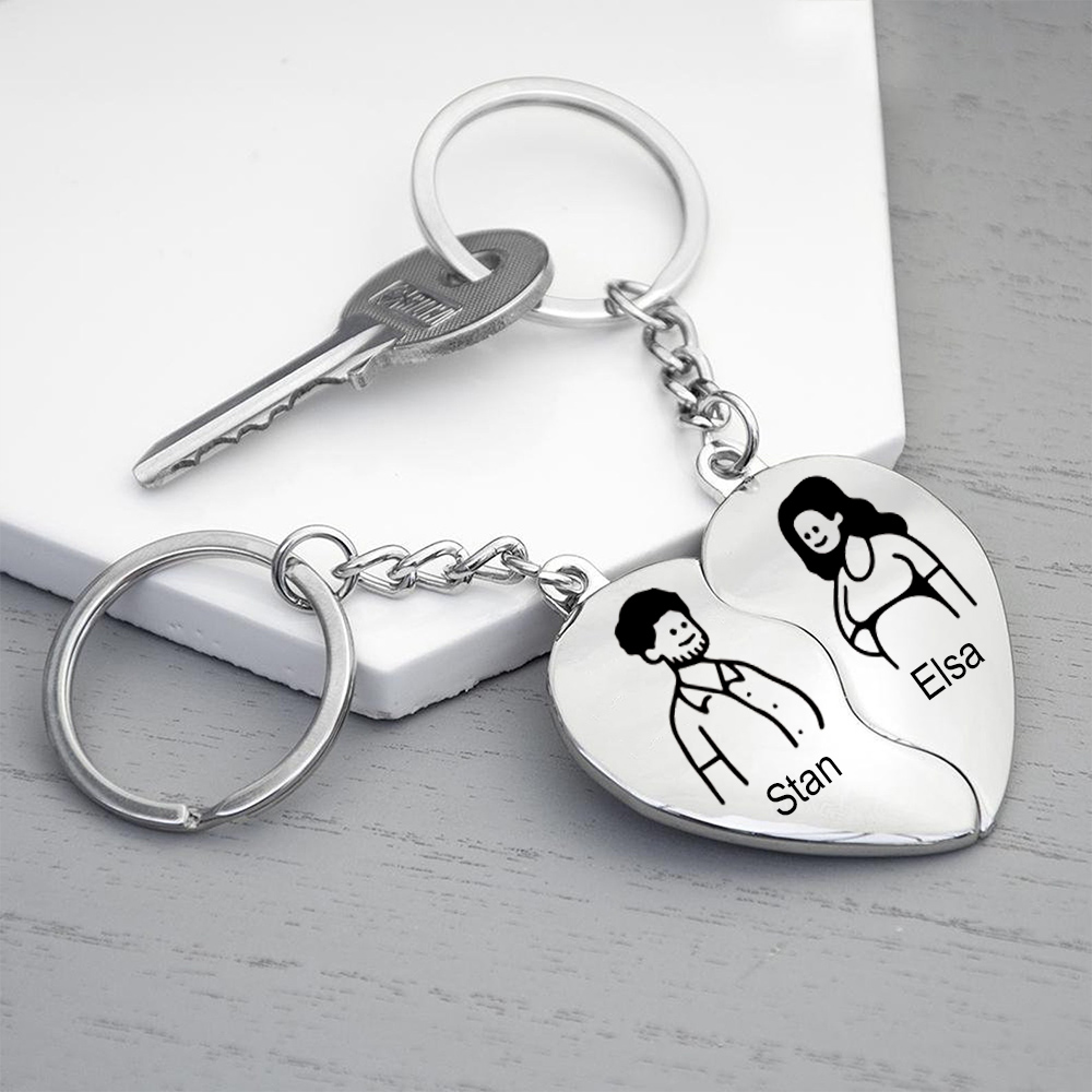 2-Names Personalized Heart Puzzle Couple Keychain Engrave Names ...