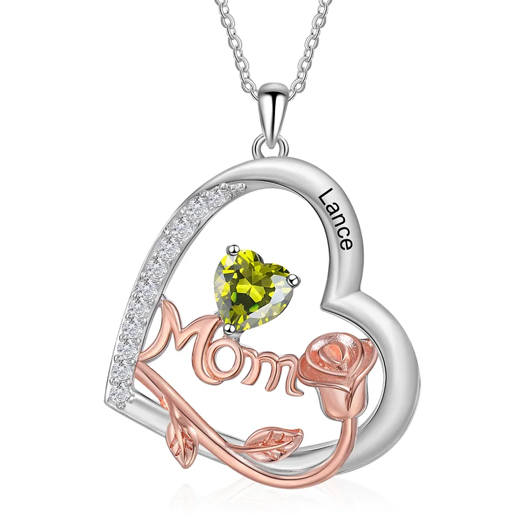 Kettenmachen Personalisierter 1 Name Herz Rose Gravur "MOM" Halskette mit 1 Geburtsstein 23.99