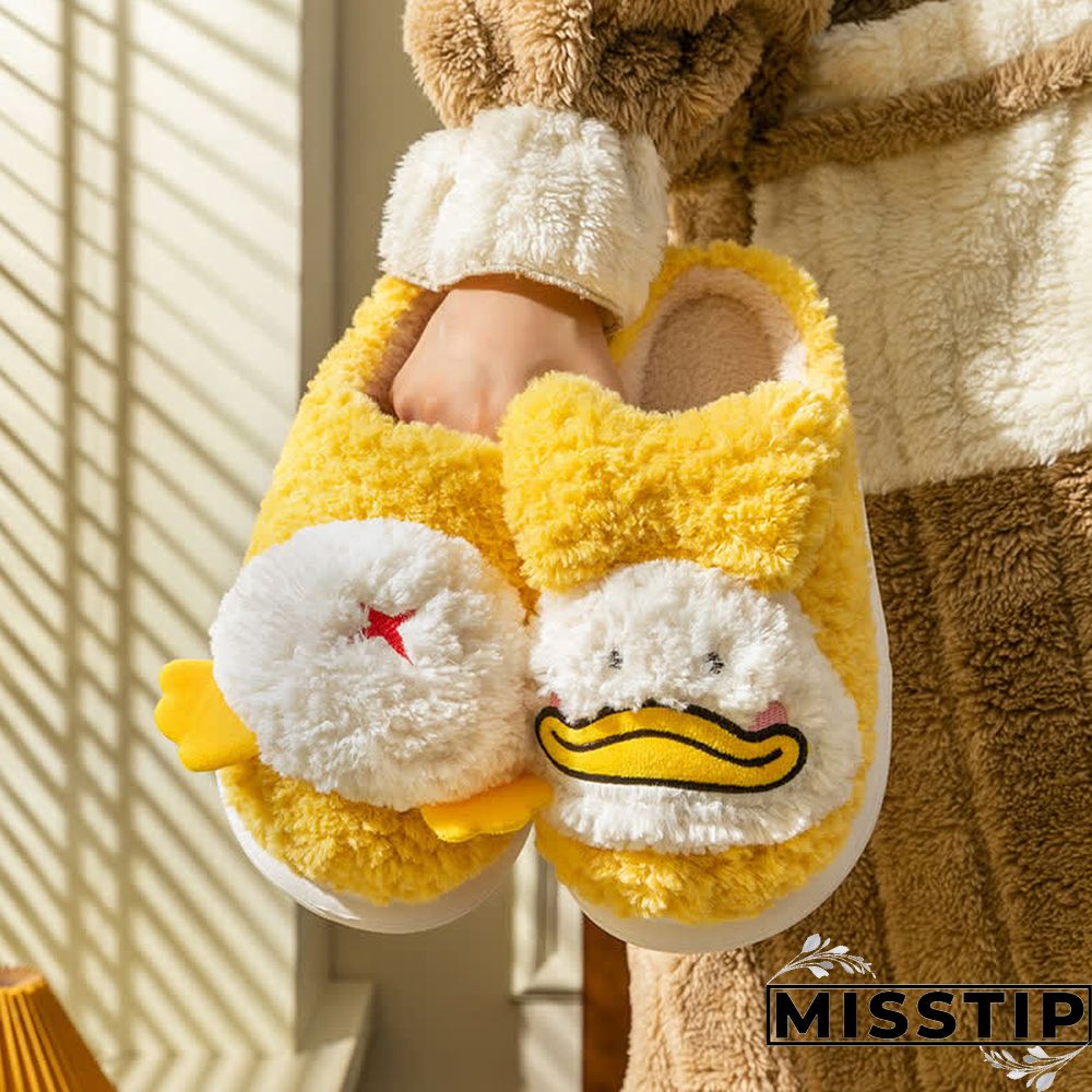 Chic Cartoon Duck Plush Slippers - MissTip