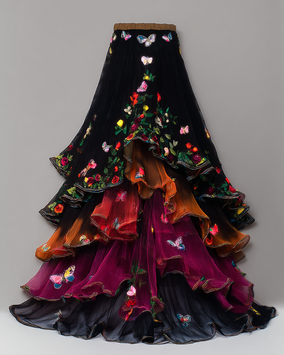 Elegant Patchwork Ruffle Skirt fc03