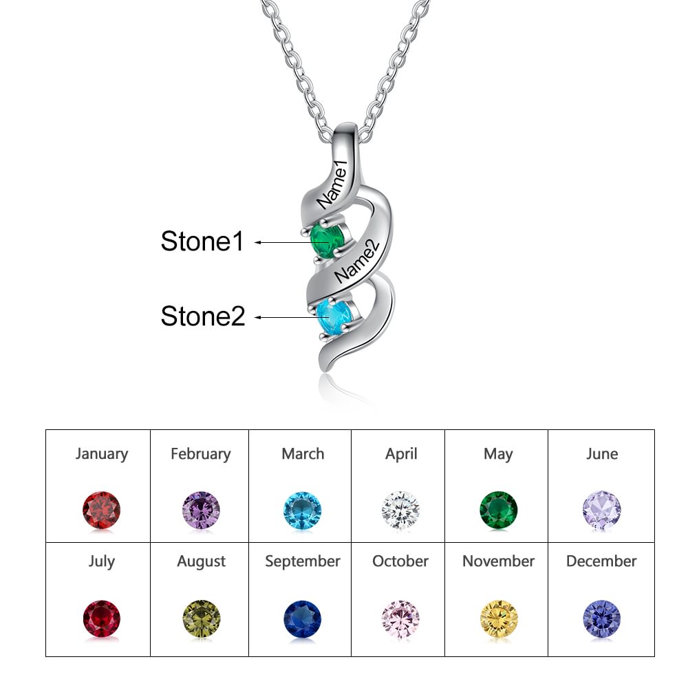 Birthstone Necklace For Mom 2 Stones