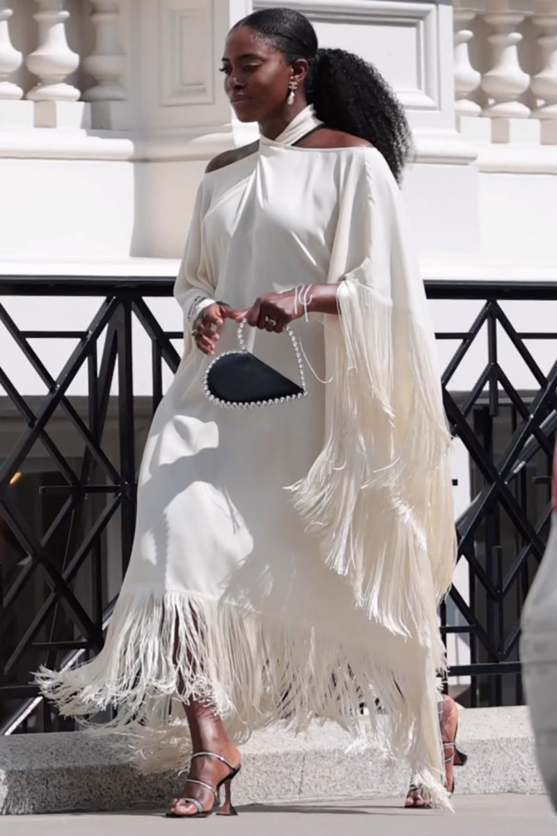 Fringed Cold Shoulder Cape Loose Maxi Dresses