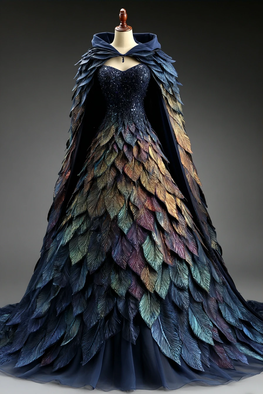 Halloween series pearlescent feather magic cape