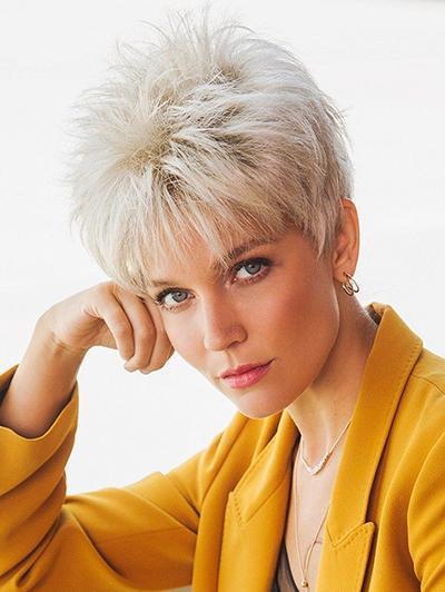 White Fluffy Straight Hair Oblique Bangs Short Hair