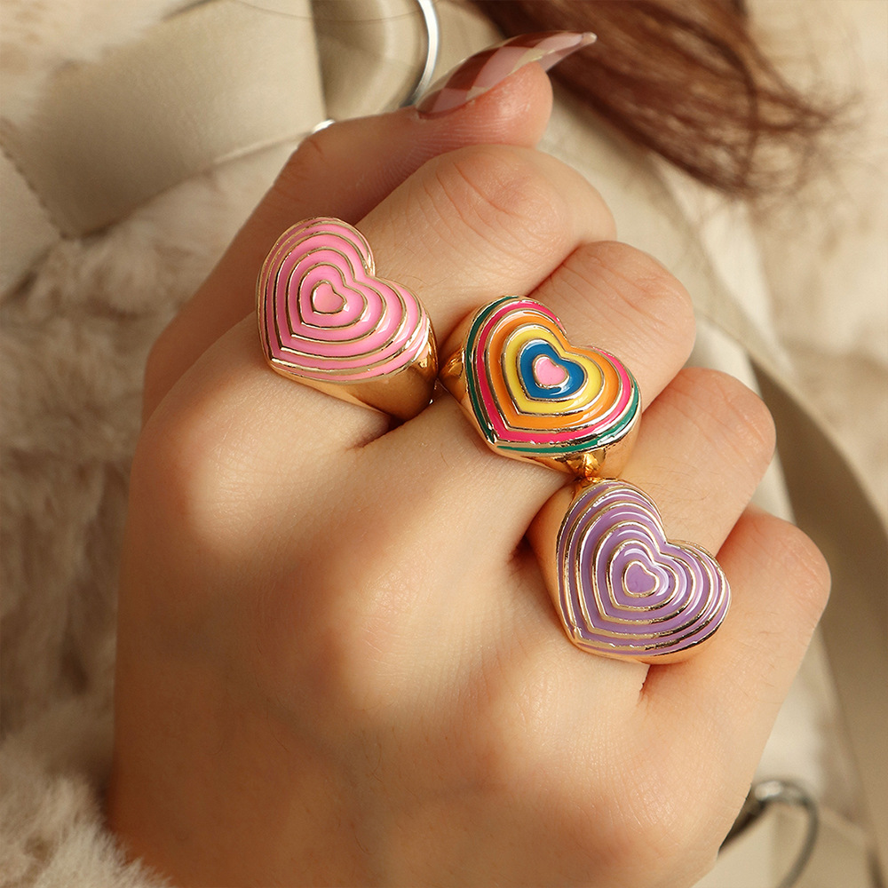 CANDY COLOR LAYERED HEART OPEN RING