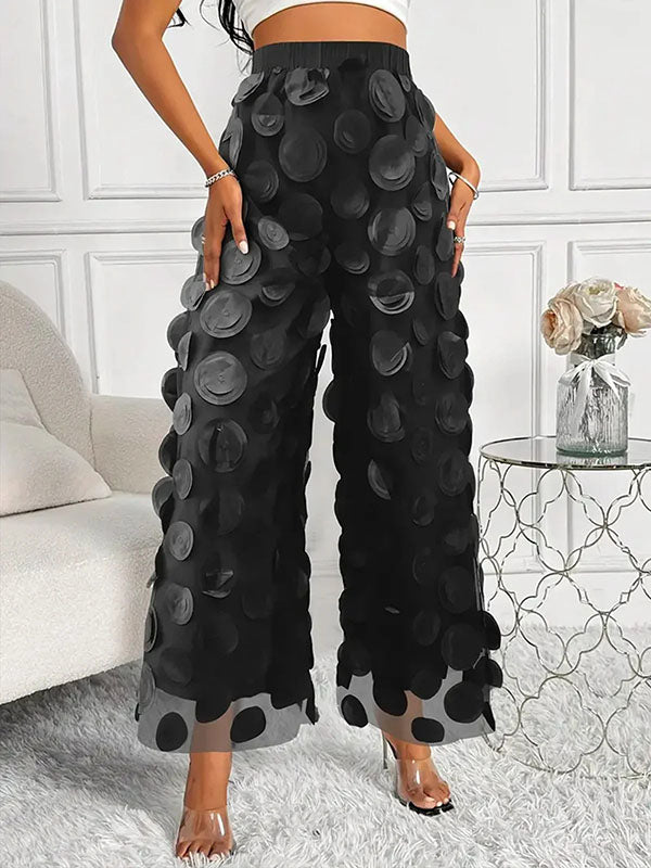 Chic Black High Waisted Polka-Dot Tulle Pants