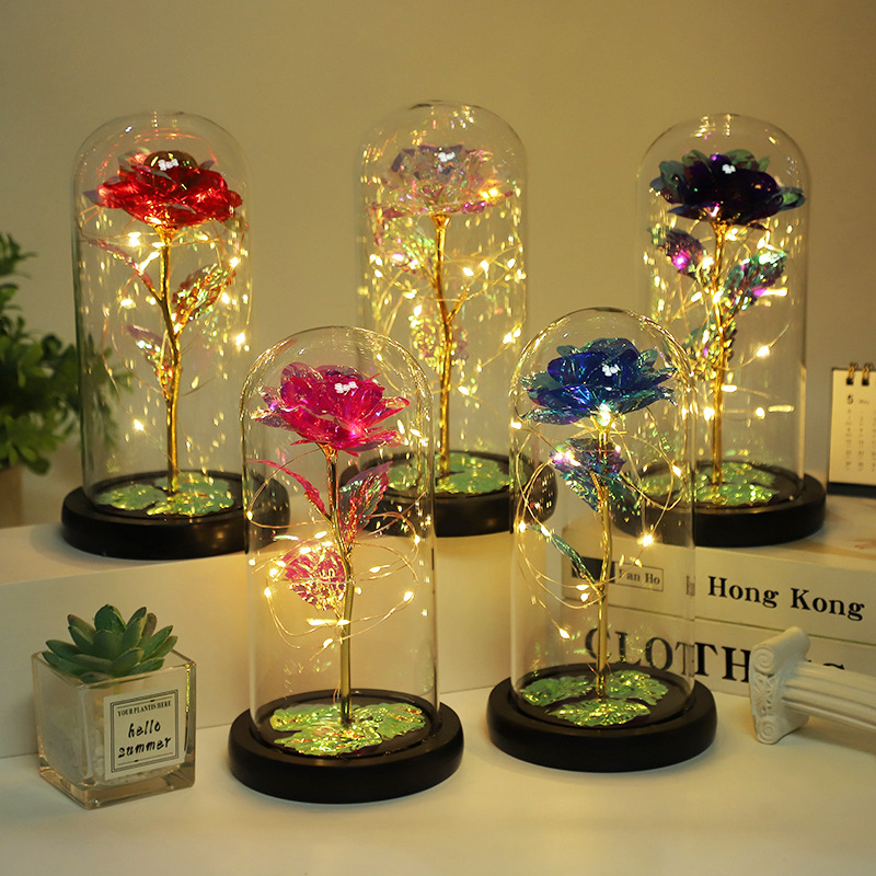 Gold Foil Rose Colorful LED Glass Cover Ornaments