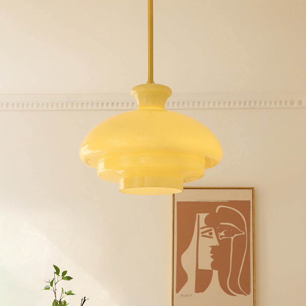 Bauhaus Cream Yellow Glass Pendant Light - Modern Design & Vintage Elegance