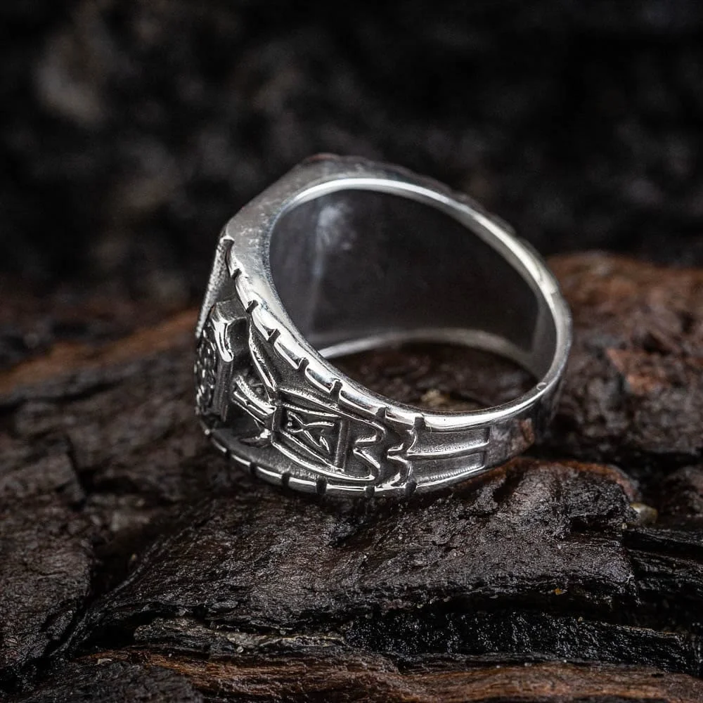 Men's Viking Valknut And Mjolnir Pattern Ring