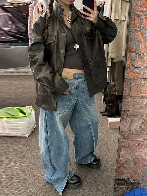 Contemporary Fusion - False Two Reversible Wide-Leg Jean Pants with Pockets