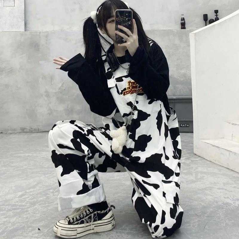 COW OR CHECKERBOARD PRINT CARGO OVERALLS