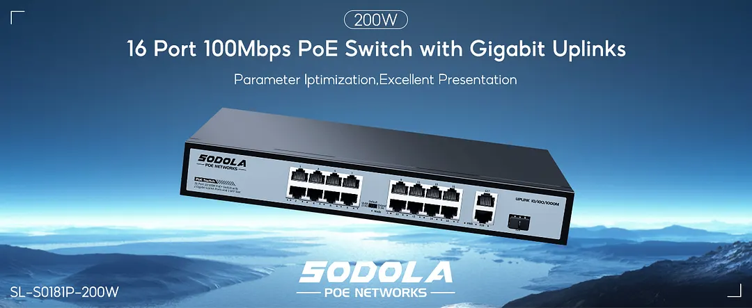 16 Port PoE Switch/16 PoE+ Ports 100Mbps, 2 Gigabit Ethernet Uplink&1 ...
