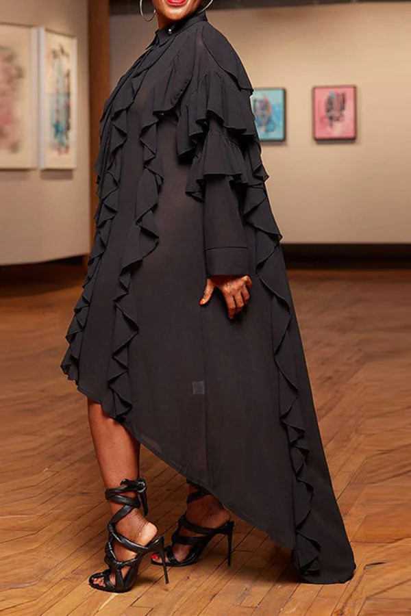 Solid Color Stringy Selvedge Whimsical High Low Midi Dress