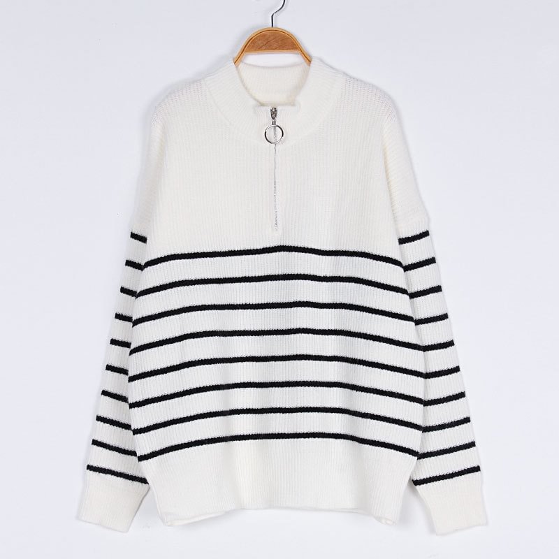 Casual Stripe Jacquard Sweater Top