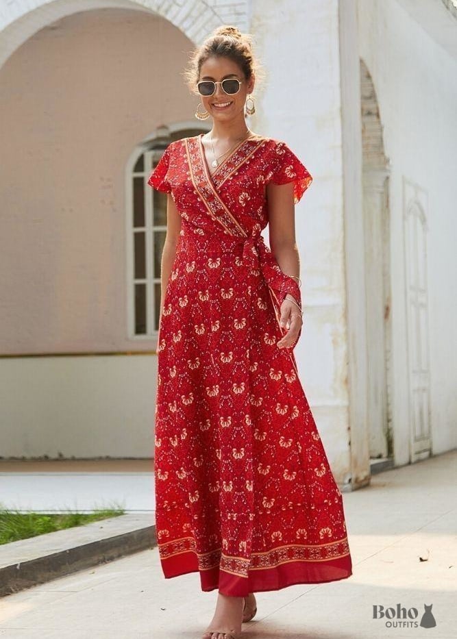 Red Boho Maxi Dress Sloane - MissTip