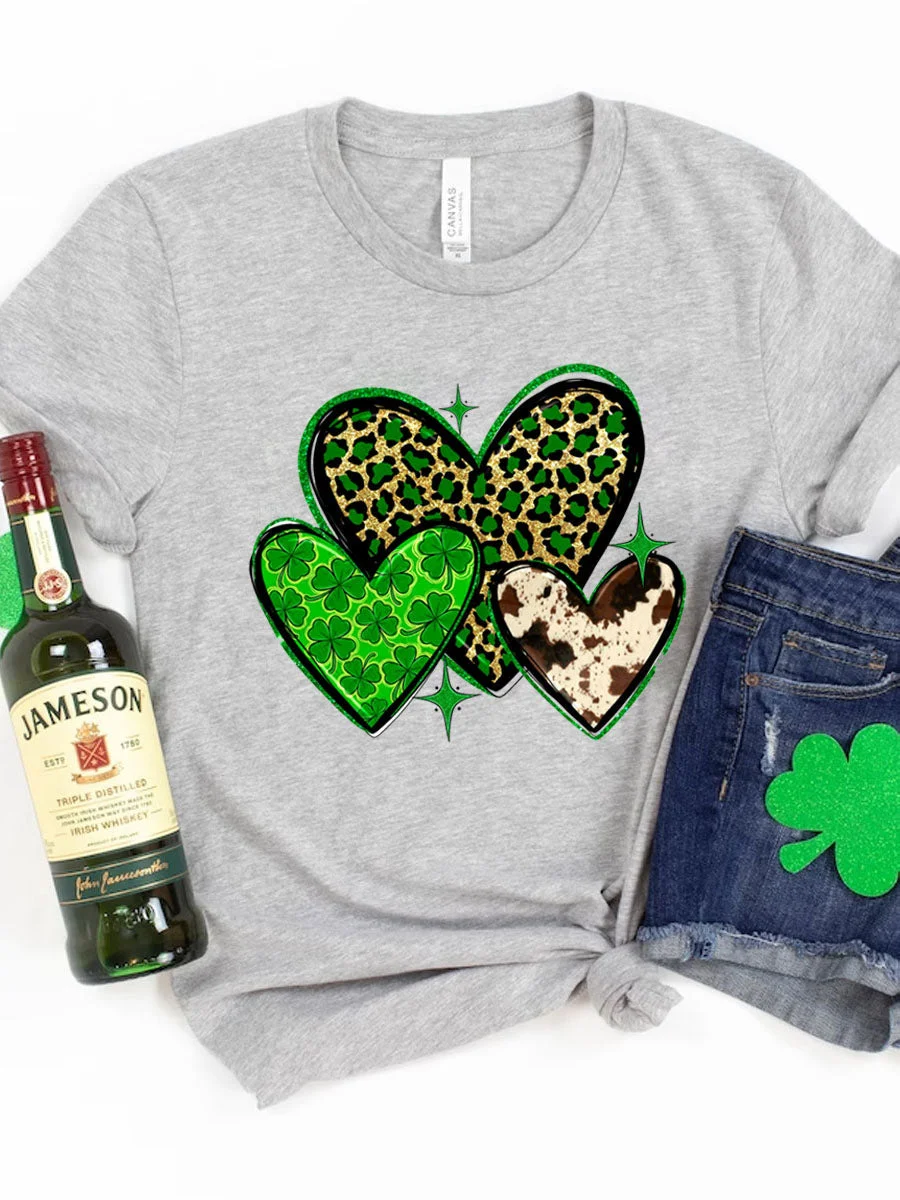 St. Patrick's Leopard Cowhide Hearts T-shirt