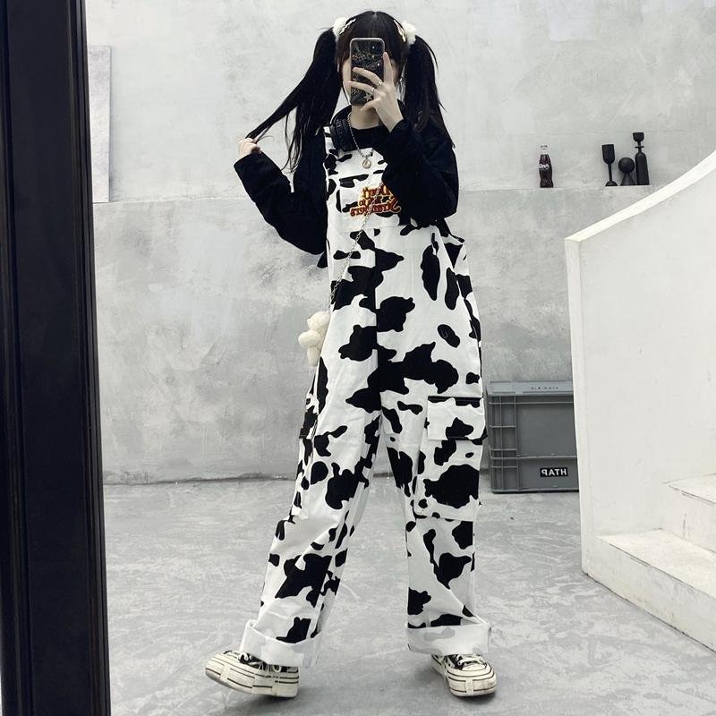 COW OR CHECKERBOARD PRINT CARGO OVERALLS