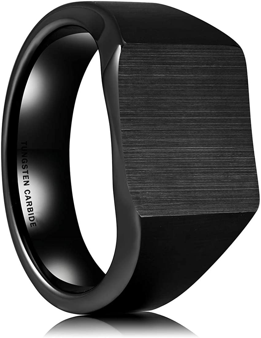 Women Mens 8mm Black Tungsten Carbide Ring Square Shape Matte Finish ...