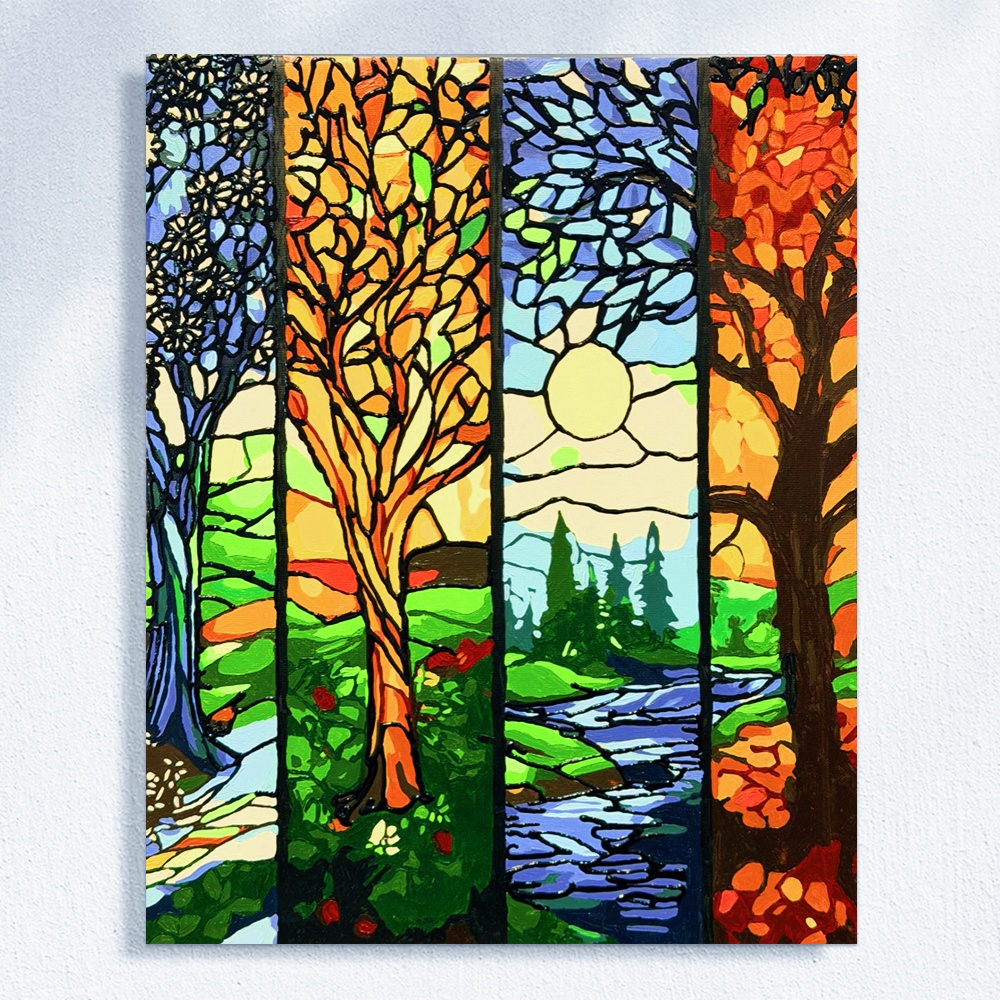 Trees of the Seasons - Paint by Numbers|paint by numbers for adults|PBA