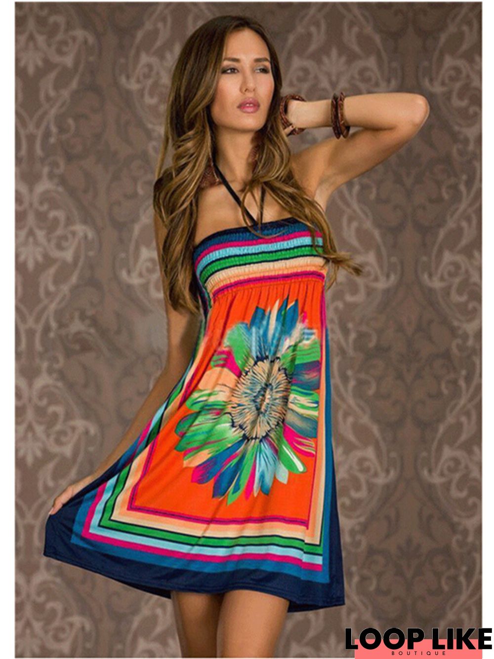 Printed Chest-Wrapped Skirt