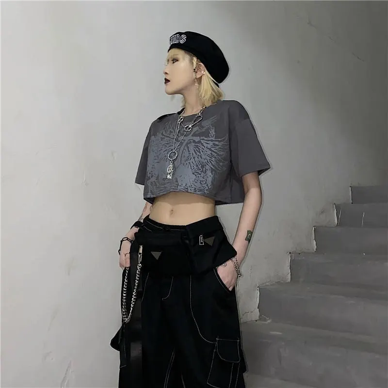 HARAJUKU CROSS PRINT CROP TOP