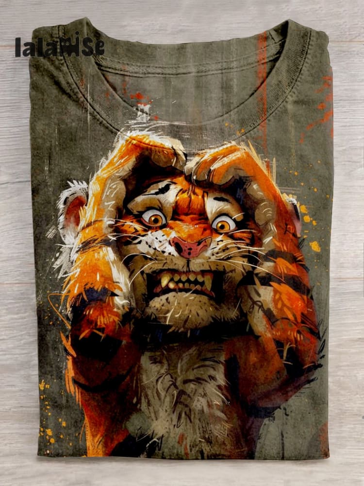Testiness Tiger Art Print Casaul Short Sleeve T-shirt
