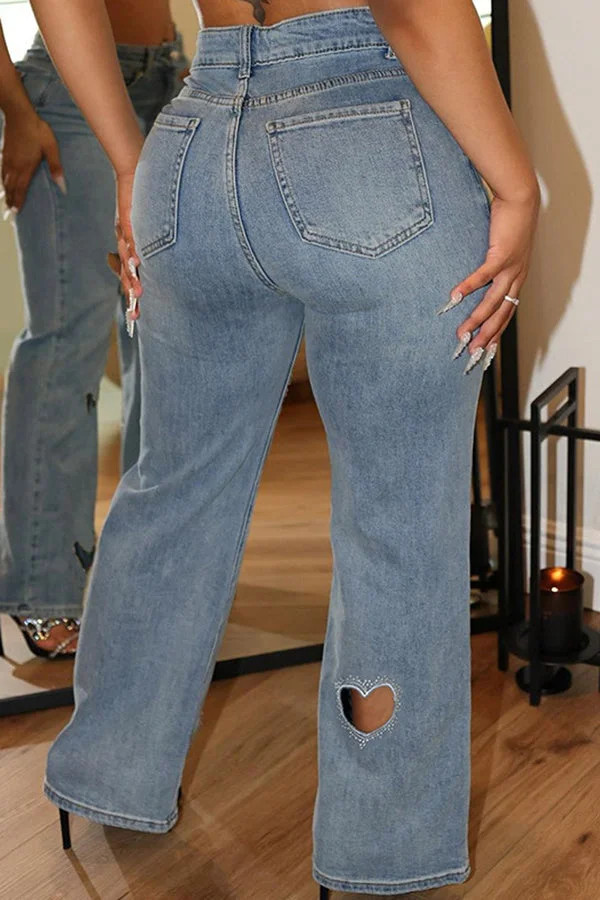 Solid Color Straight Slim High Waist Zip Jeans