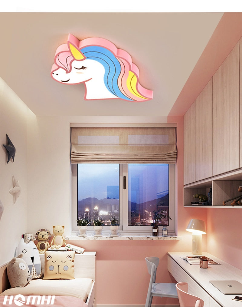 Unicorn Kids Room Light Led Ceiling Lights With Remote Control Cartoon ...