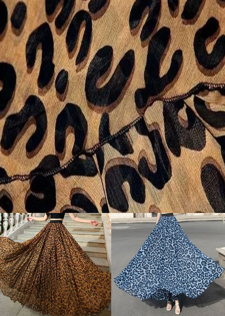 Coffee Leopard Print Tulle Skirt Wrinkled High Waist Summer