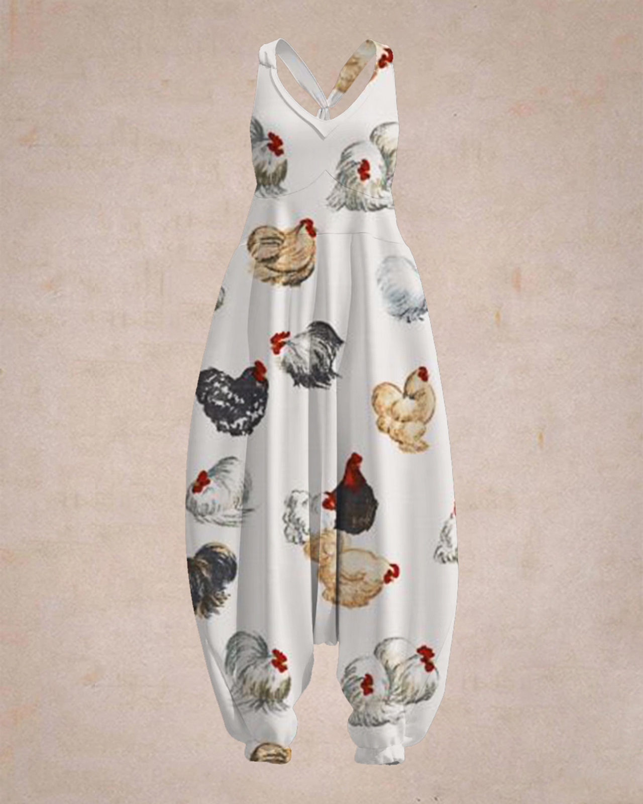 Women's Chicken Print Sleeveless Harem Jumpsuit