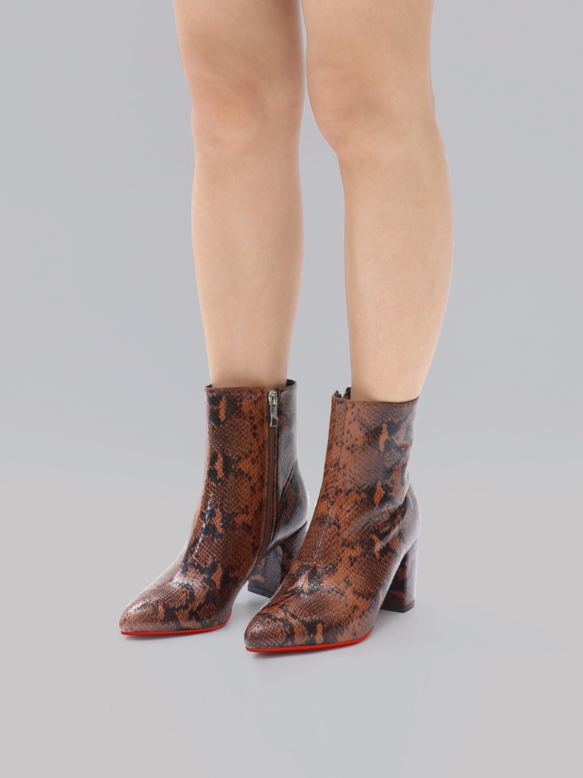 75mm Women's Ankle Booties Chunky Block Heel Pointed Toe Zipper Red ...