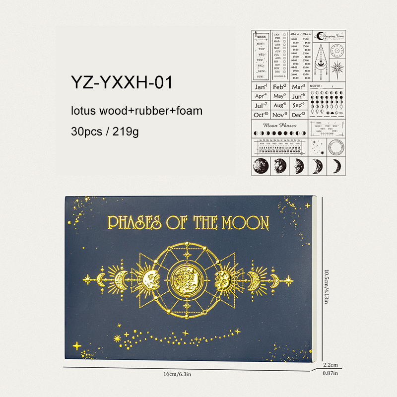 Moon Phase Star Series Vintage Time Moon Landscape Wooden Stamp