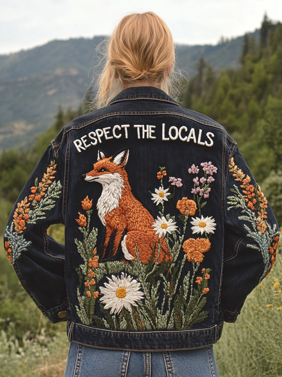 Respect The Locals Fox Floral Embroidered Denim Jacket 61.99