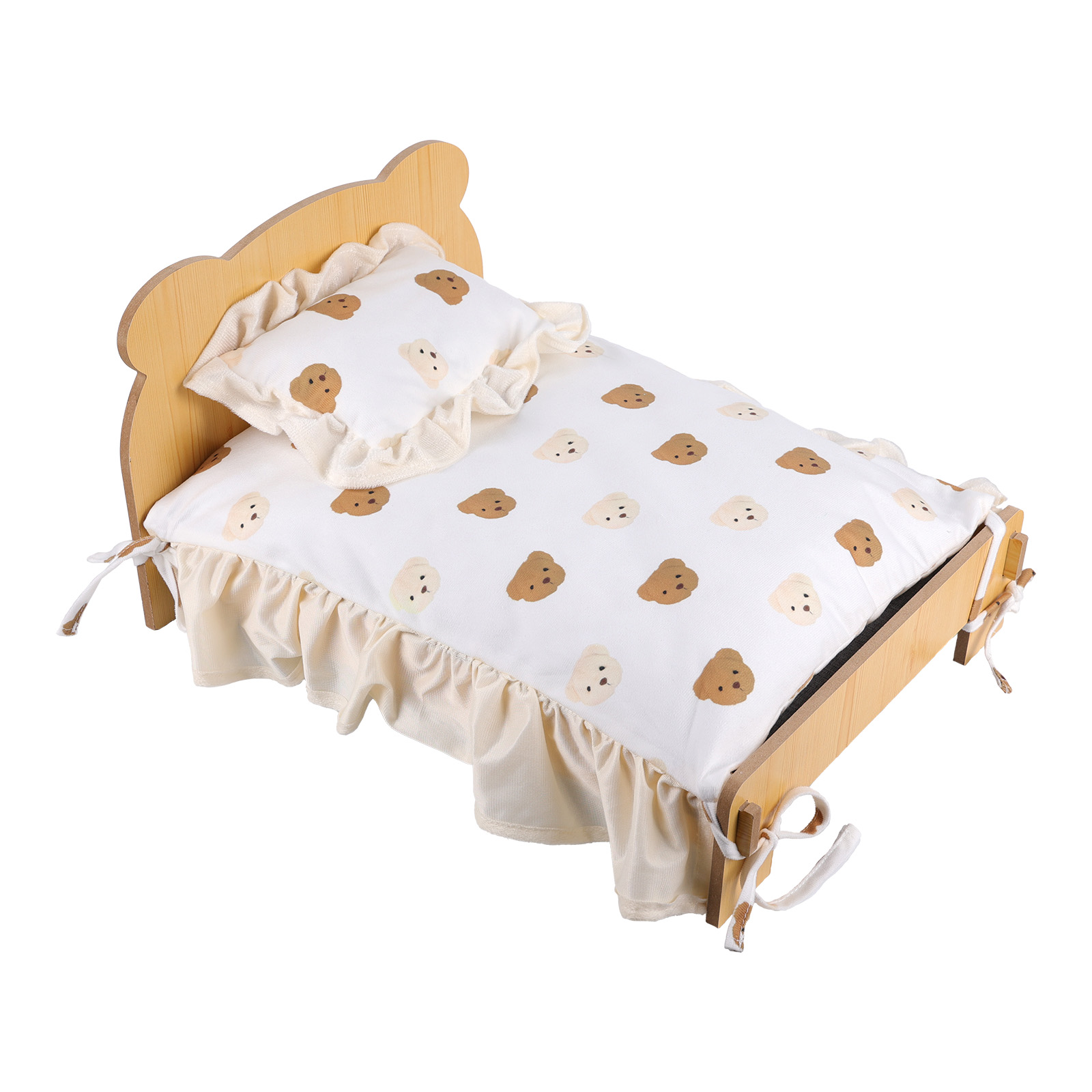 For 12"-20" Reborn Baby Doll Wood Sleeping Bed with Little Bear Pattern ...