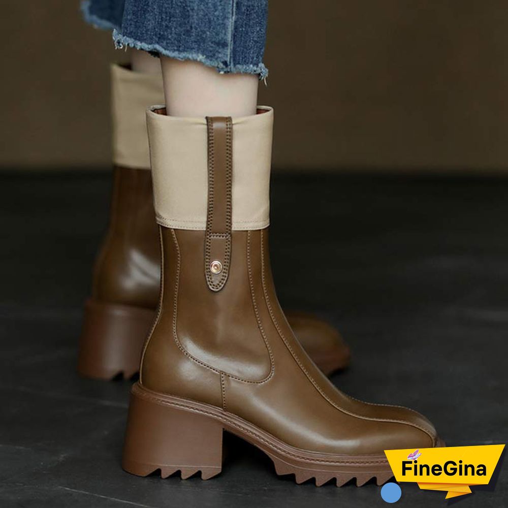 FineGina Pure Color Splice Slip-On Platform Boots